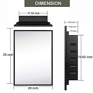 KIMREAL Recessed Medicine Cabinets with Mirror, Black Bathroom Mirror with Storage, Rectangle Medicine Cabinet Mirror, Farmhouse Framed Wall Mirror Recessed or Surface Mount, 20x26 Inch