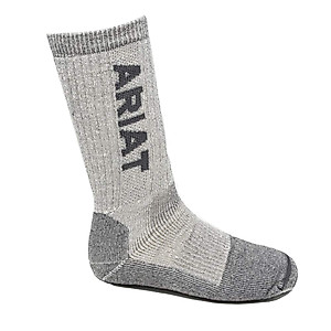 ARIAT Unisex Mid-Weight Arch Support Merino Wool Blend Reinforced Mid Calf Socks, Grey, Medium