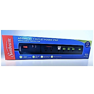 Sunbeam Advance 7 Outlet Power Strip with Surge Protector & Spaced Outlet 15A