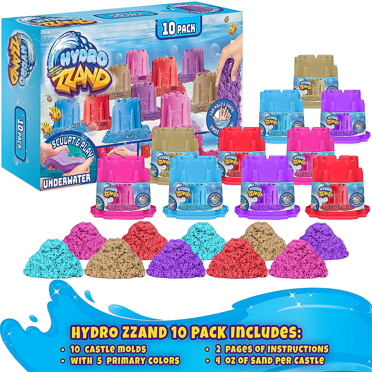 Creative Kids Hydro Zzand Play Sand Art Kit – 10 Individual Colored Castle Molded Bulk Pack – Satisfying Sensory Art – Therapeutic Sand Party Favor Birthday Gift for Boys & Girls 3+