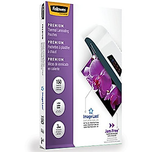 Fellowes Thermal Laminating Pouches, ImageLast, Jam Free, Letter Size, 3 Mil, 150 Pack (5200509), Clear
