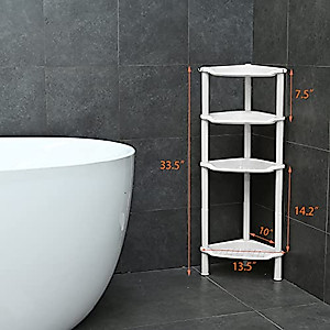 4 Tier Corner Shower Caddy, Rustproof, Plastic Shower Organizer for Bathroom, Bathtub, Shower pan, Bath Accessories Shower Caddies, 13.5 x 10 x 33.5 Inches, White (Round Slot White 4 Tier)