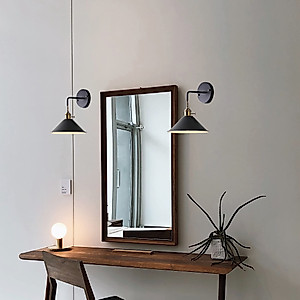 Kiven Battery Operated Wall Sconces, Industrial Wall Lights with Rechargeable LED Bulb and Black Iron Shade, Dimmable Wall Lighting Fixtures for Living Room Bedroom Hallway（Set of 2）