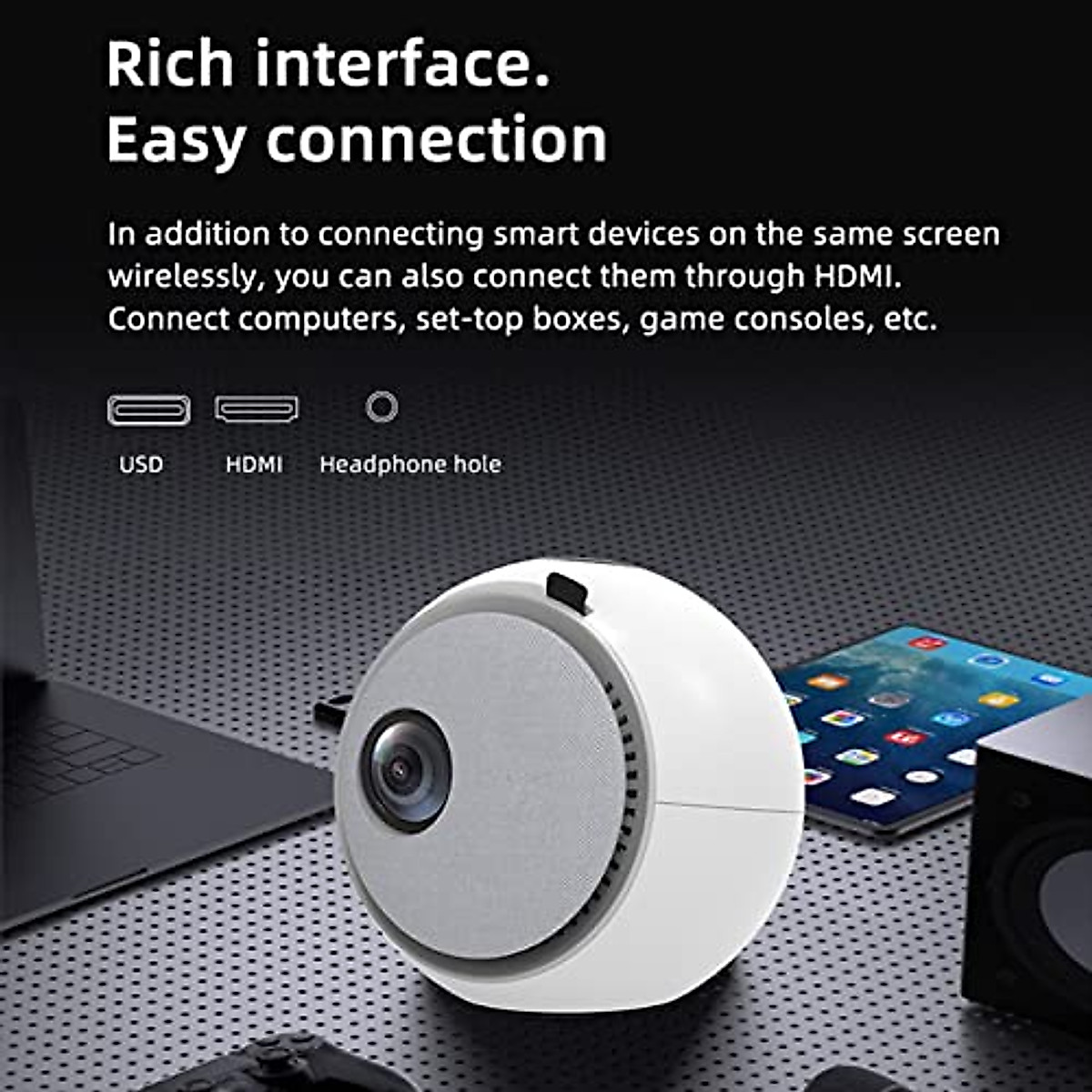Movie Projector Built-in Speaker Support 1080P Portable Projector Video Projector for Home Cinema & Outdoor Movies Compatible with PC, DVD, TV Stick, USB, Audio
