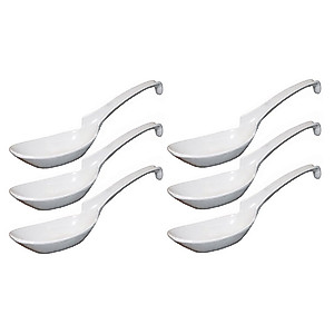 Happy Sales Melamine Soba, Rice Spoons, Chinese Won Ton Soup Spoon, Asian White, 6 Pack Notch & Hook Style
