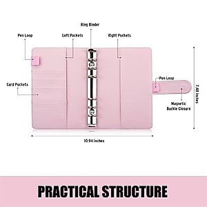 Sooez A6 Notebook Binder, 6 Ring Planner with Stylish Design, Loose Leaf Personal Organizer Binder Cover with Magnetic Buckle Closure, PU Leather Binder for Women with Macaron Colors, 7.48"x5.2"
