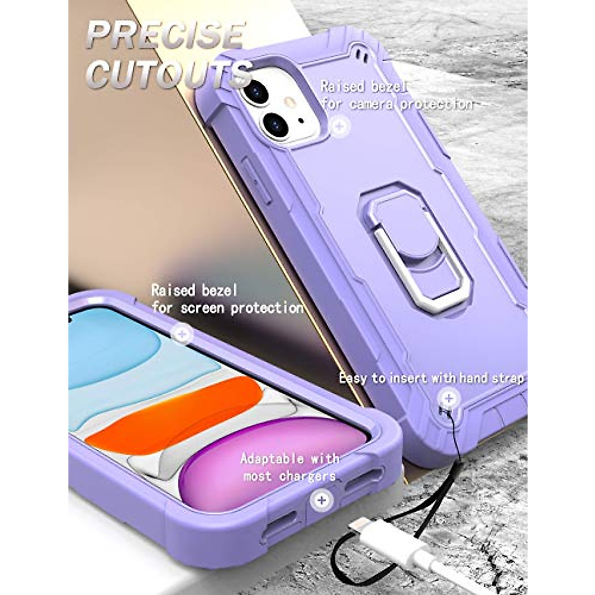 Hitaoyou iPhone 11 Case, iPhone 11 Phone Case, Heavy Duty 3 in 1 Full Body Rugged Shockproof Hybrid Hard PC Soft Rubber Bumper Drop Protective Girls Women Boy Men Covers for iPhone 11, Purple