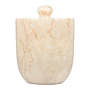Creative Home Natural Champagne Marble Bullet Collection Cotton Ball Swab Holder Bathroom Countertop Storage Jar Container Organizer, 3.5" Diam. x 4.6" H, Beige