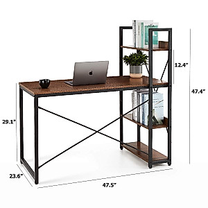 LIFEFAIR Home Office Desk with Shelves 47", Computer Desk Modern Writing Desk with Bookshelf for Home and Office Easy Assemble