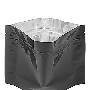 QQ Studio Pack of 100 Double-Sided Glossy Wide Mouth Smell Proof Stand Up Resealable Pouch Bags (Glossy Black, 6.5x5" (3oz))