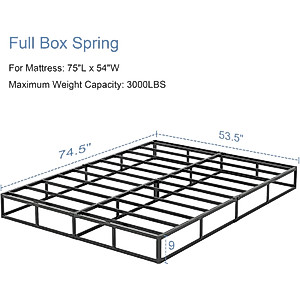 Box Springs 9 Inch Full Box Spring Bed Base with Round Corner Edges, Metal Platform Mattress Foundation with Heavy Duty Steel Slat Support,Easy Assembly Noise-Free