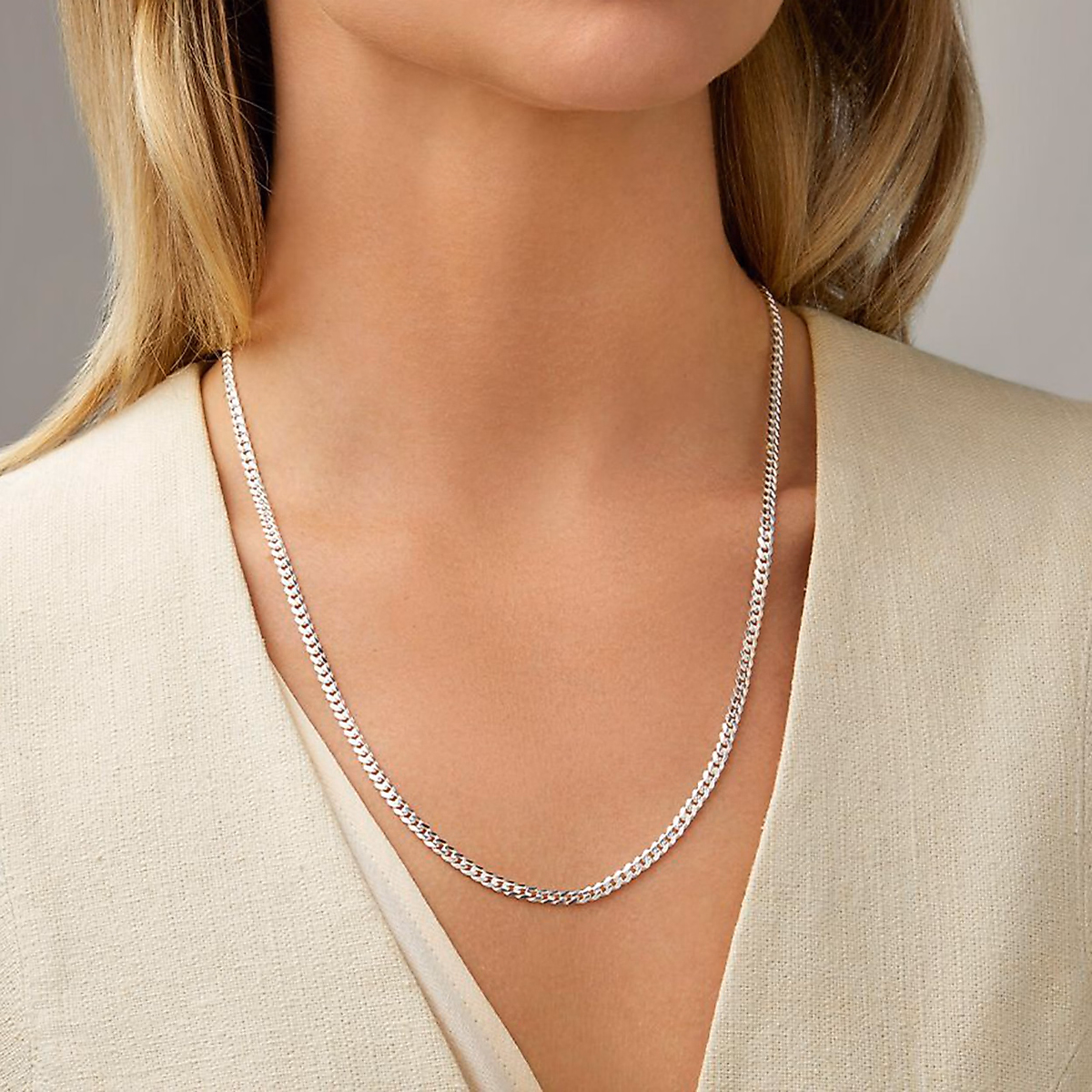 CBLKUS 3.5mm Stainless Steel Chain Necklace, Mens Silver Curb Link Chain, Diamond Cut Solid Cuban Link Chain For Women, Italy Mens Jewelry Available In 16-28 Inches