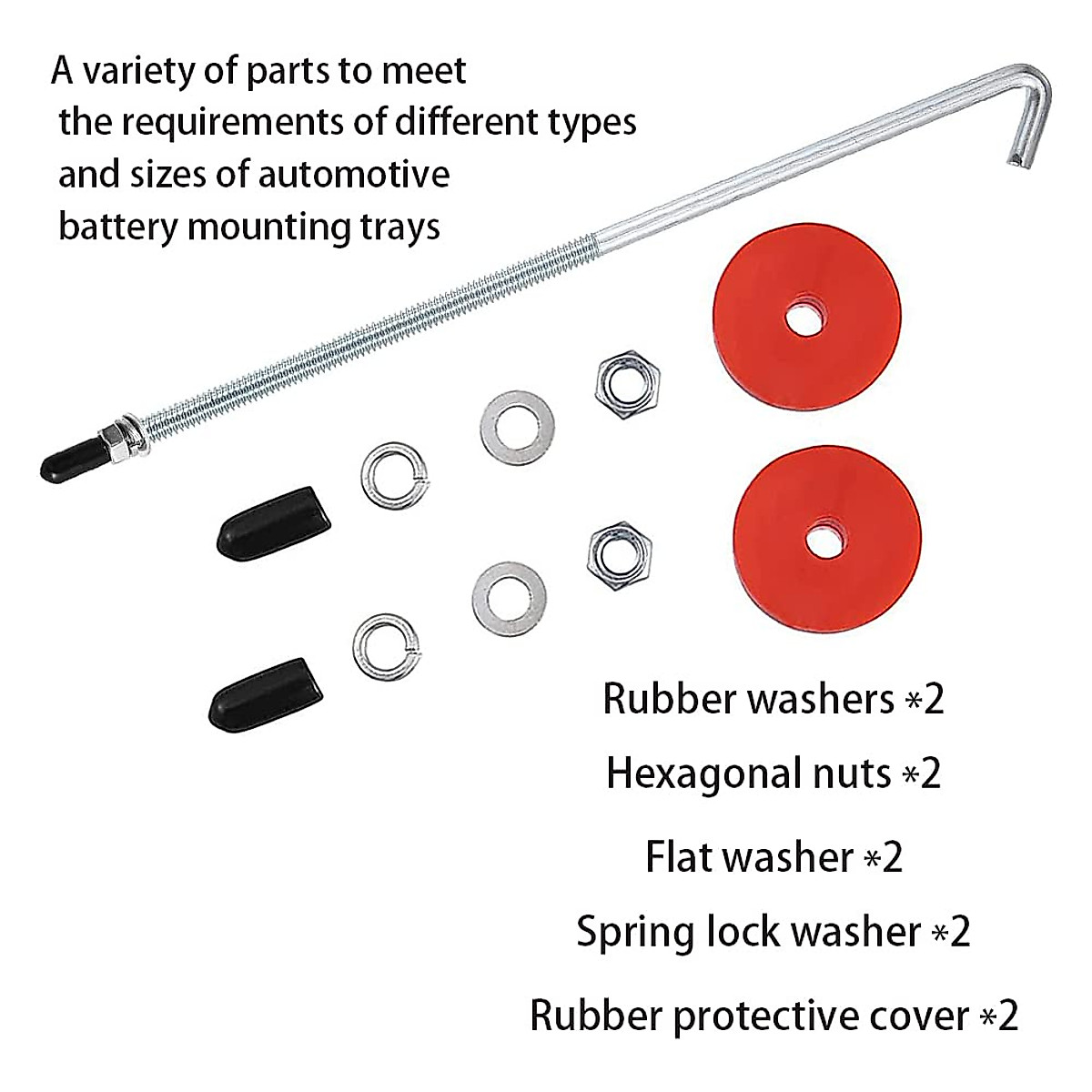 Stainless Steel Car Battery Hold Down Kit - Universal J Bolts & Hooks (10inch/2pcs)