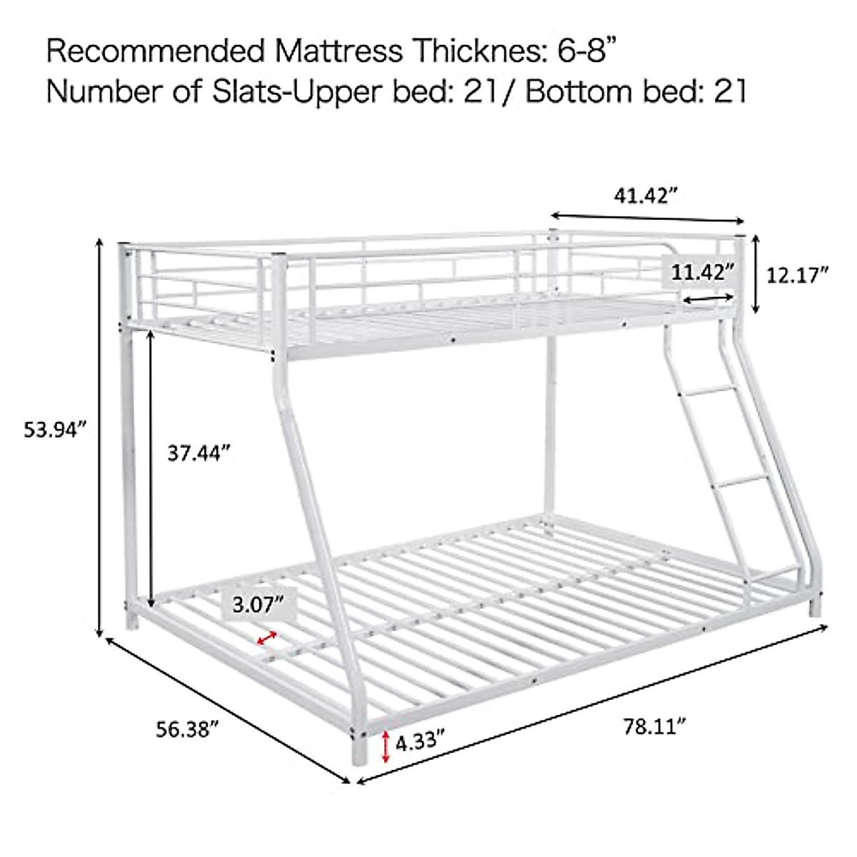 HUAYICUN Bunk Bed Twin Over Full Sturdy Steel Metal Bed Frame with Flat Ladder and Guardrail for Children/Teens/Adults (Black)
