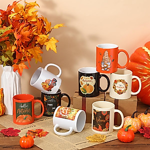 Maxdot 8 Pieces Pumpkin Mugs Autumn Coffee Mug 12oz Fall Cup Thanksgiving Mugs Set with Handle Ceramic Mugs for Home School Office Table Centerpieces Housewarming Holiday Party Gift