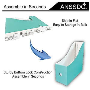 ANSSDO 12 Pack Teal Cardboard Magazine Holders, Premium Magazine File Holder for Desk, Foldable Large Volume Magazine File Organizer as Book Bins or Folder Holder for Office or School…