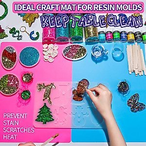 LEOBRO 2 Pack 15.7" x 11.7" Large Silicone Sheet for Crafts Jewelry Casting Mould Mat, Nonstick Silicone Craft Mat, Silicone Mat, Silicone Mats for Epoxy Resin, Paint, Clay, Blue & Rose Red