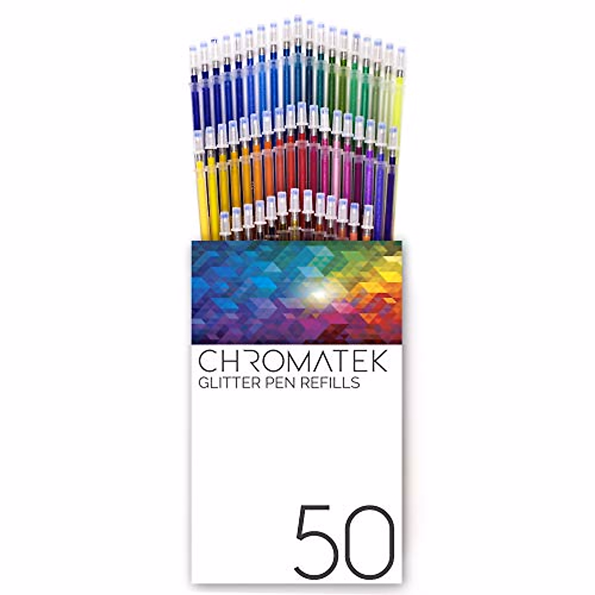 Chromatek Glitter Pens 100 Set Best Colors. 200% The Ink: 50 Gel Pens, 50 Refills. Super Glittery Ultra Vivid Colors. No Repeats. Professional Art Pens. New & Improved.