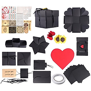 Wanateber Explosion Box DIY Gift - Love Memory, Scrapbook, Photo Box for Birthday Gift, Anniversary,Wedding or Valentine's Day Surprise Box (Black)