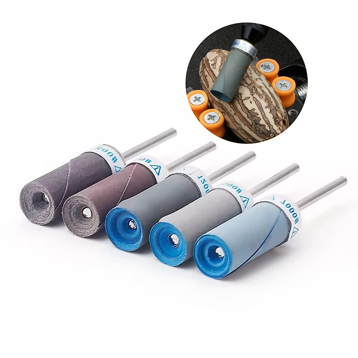 𝐋𝐮𝐨 𝐤𝐞 10 Pcs Mixed Grit Sandpaper Rolls Set,3/32 Inch Shank Abrasive Sanding Sleeve for Rotary Tool