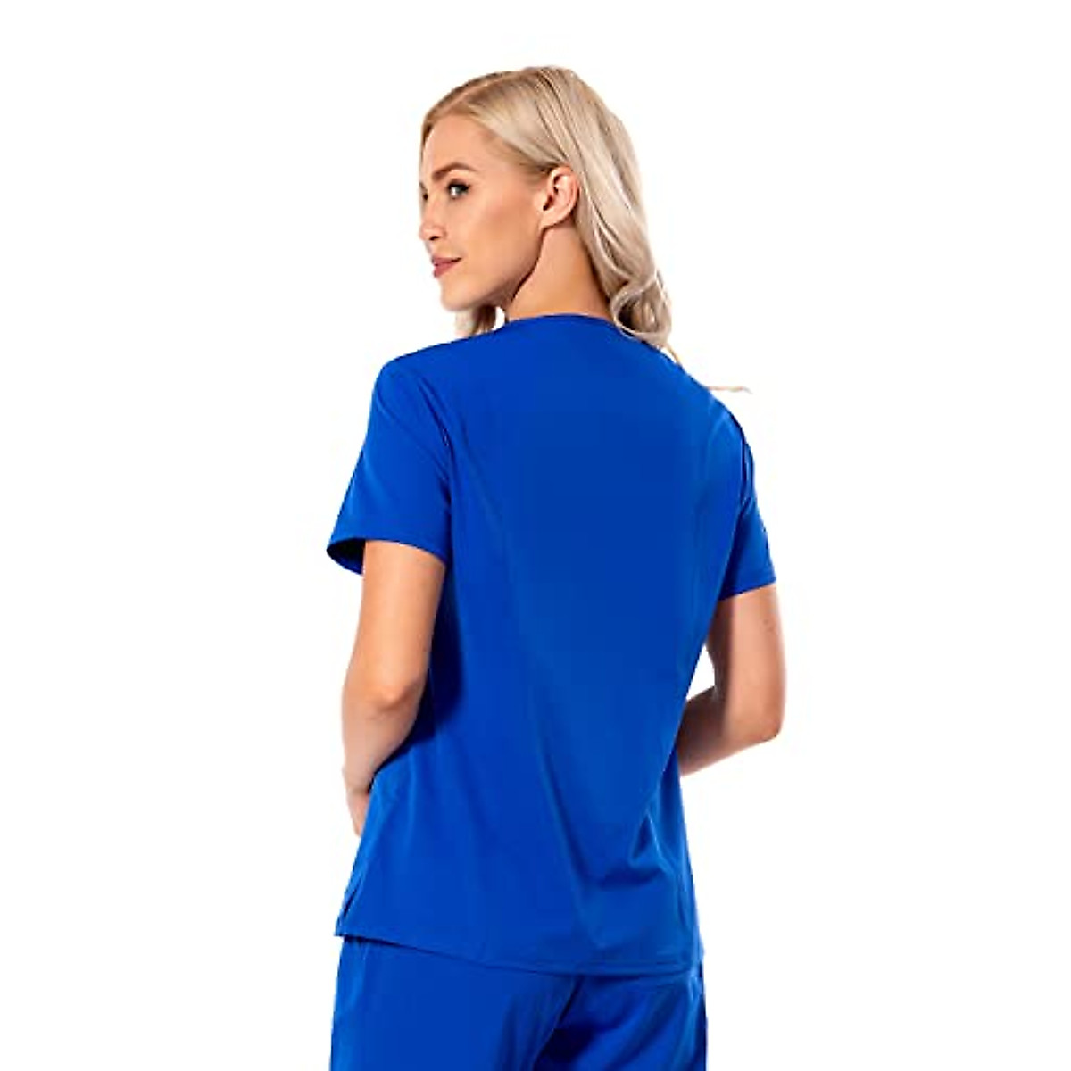 PuriPure Women Scrubs Top V-Neck Athletic Workwear Uniform 4-Way Stretch V-Neck Scrub Top with 2 Pockets (XX-Large, Galaxy Blue)