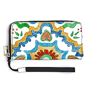 Donnapink Mandala Patchwork Islam, Arabic, Indian, Ottoman Motifs Soft PU Leather Clutch Long Bifold Wallet, Coin Purse Credit Pass Case, Unisex Durable Card-Holder Slim Billfold Money Storage