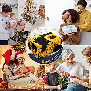 Sunflower Blankets Gifts for Women, Double-Sided Throw Blanket, Birthday Gifts for Girls, Lightweight Flannel Cozy Plush for Adult Kids, Sunflowers Girly Bedroom Decor (Black and Yellow)50x60 inch