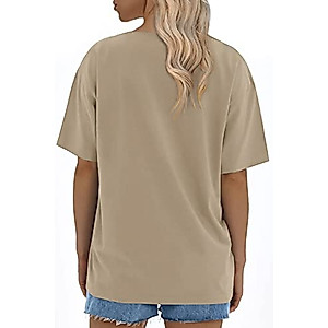 ATHMILE Womens Oversized T Shirts Loose Fit Crewneck Short Sleeve Tops Summer Casual Blouse 2023 Y2K Basic Tee Khaki