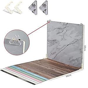 iProTech 9PCS 18Patterns Big 24x24IN Double Sided 3D Product Photography Background Boards with 4 brakets, Waterproof Reusable Photo Backdrop Props for Food Jewelry Cosmetics (Blue Pink Black)