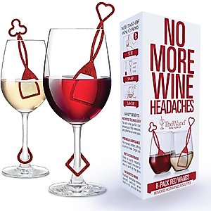 PureWine Red Wand Filters Histamines and Sulfites - May Reduce and Alleviate Wine Allergies & Sensitivities - Purifier Aerates Wine Restore Taste & Purity - Includes Wine Glass Charm Accessory