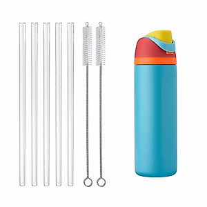 4Pcs Replacement Straw for Owala 24oz 32oz,Reusable Drinking Straws with Straw Cleaning Brush for Owala FreeSip Stainless Steel Water Bottle,Extra Long Straw Cleaner Brush for Owala Water Bottle