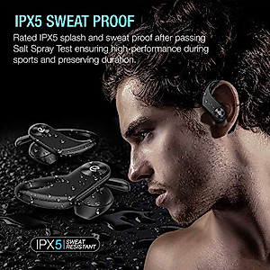 ZVOLTZ Pro Wireless Earbuds Sport Running Ear Hooks Bluetooth Earphone 5.0 in-Ear Wireless Headphones IPX5 Sweat Resistance w/Mic & Charging Case, Built-in Battery Pack for Workout Gym Sport, Black