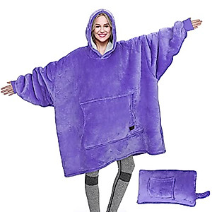 Catalonia Classic Oversized Hoodie Blanket Sweatshirt, Sherpa Wearable Blanket with Giant Pocket, Cozy Soft Warm Portable Sweatshirt, Gift for Women Men Father