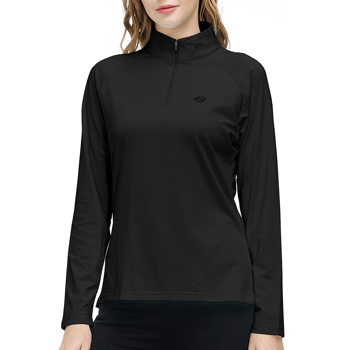 AjezMax Long Sleeve Zipper Shirts for Women Athletic Outdoor Running Tops Black L