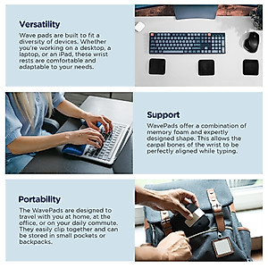 WavePads by PostureUp – Original Two Pack Adjustable Wrist Rests for Laptop and Keyboard Ergonomic Memory Foam Laptop Wrist Pads for Wrist Pain & Carpal Tunnel Relief, Memory Foam Wrist Support Pad