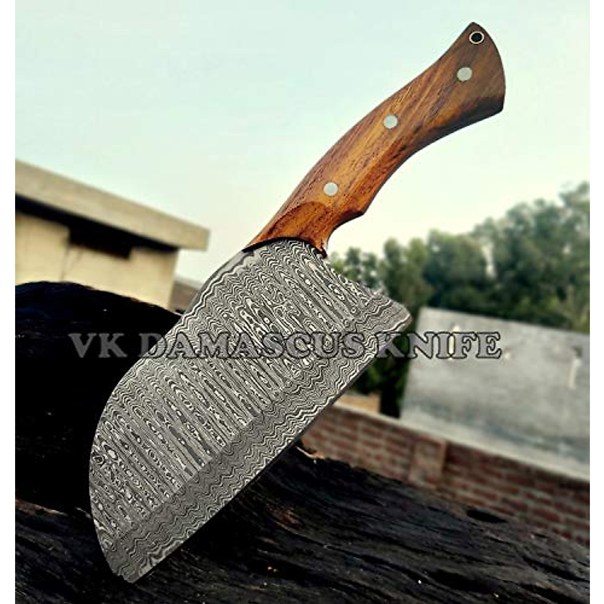 Handmade Damascus Cleaver Chopper Serbian chef knife kitchen knife fixed blade Knife 11.5 Inches with sheath VK5518