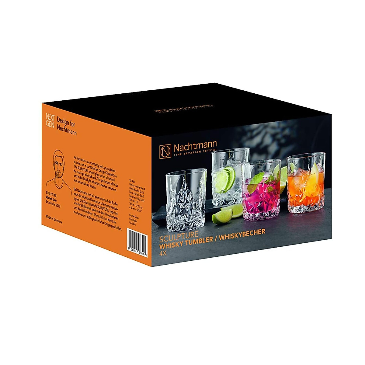 Nachtmann Sculpture 12oz Whiskey Tumbler (Set of 4) - Heavy Base Crystal Glass for Scotch, Bourbon, Cocktails, Liquor, Elegant & Durable Barware, Dishwasher Safe - Modern Glassware Set