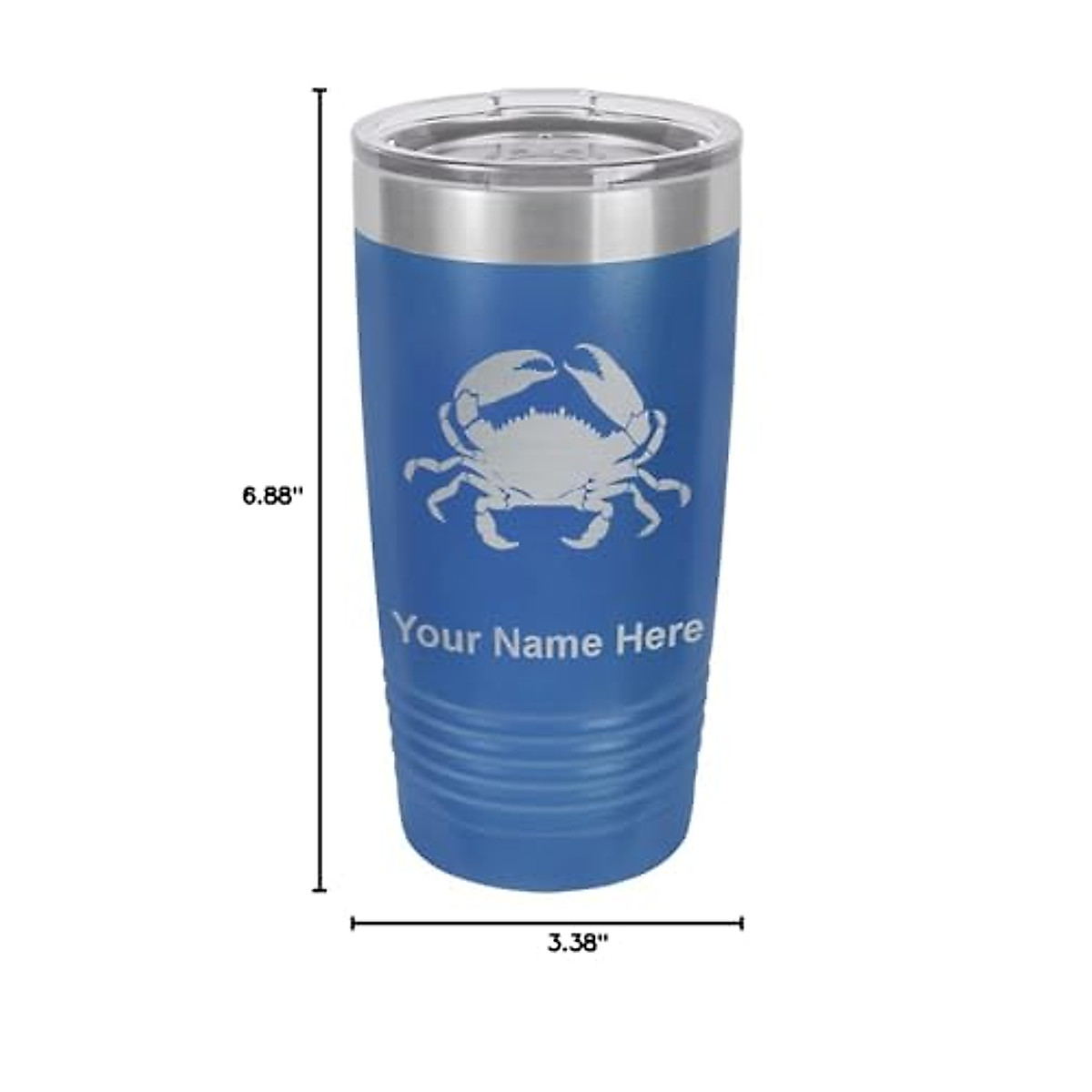 LaserGram 20oz Vacuum Insulated Tumbler Mug, Crab, Personalized Engraving Included (Dark Blue)