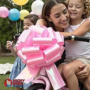 Nicky Bigs Novelties 14" Iridescent Metallic Giant Large Instant Pull Bow Birthday Wedding Decoration (Pink)