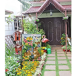 YaoChong Welcome Spring Cute Bunny Garden Flag Vertical Double Sided,Happy Easter Rabbit Bird Burlap Spring Small Garden Flag Farmhouse yard Outdoor Décor 12.5 x 18 Inch