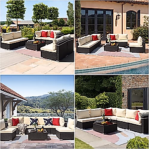 KAWIVAST Updated-7 Piece Patio Furniture Set, Sectional Sets, Patio Sectional Sofa, PE Wicker Patio Furniture Set, Outdoor Rattan Sectional Sofa, Patio Conversation Sets