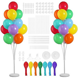 RUBFAC 2 Set 62in Balloon Column Stand Kit with Colorful Balloons, Base and Pole, Balloon Column Kit for Floor or Table Backdrop Decoration for Party Wedding Baby Shower Birthday Graduation