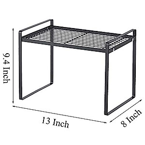 Aksipo 2 Pack Stackable Cabinet Shelf Cupboard Stand Spice Rack Pantry Shelf Kitchen Countertop Organizer Shelf, 13'' Sturdy Metal Frame Rust Resistant Nonslip Black