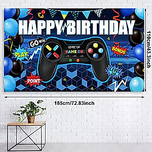 Video Game Birthday Party Decorations Set Gaming Happy Birthday Supplies Includes Video Game Backdrop, Table Covers, Balloons and Foil Gamer Balloons for Birthday Party (Blue and Black)