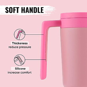 Fijinhom 40 oz Tumbler with Handle and Straw, Triple Layer Insulated Stainless Steel Water Bottle with Infuser, Travel Tumbler Fit Most Cupholder, Gifts for Women & Men, Pink