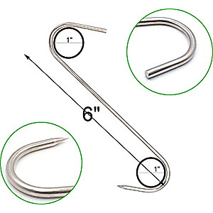 20Pcs Meat Hooks 6 Inches,Alele Stainless Steel Lightweight Hook for Meat Processing Hanging Smoking (Meat Hooks 20 Pack 6 inch 3mm)