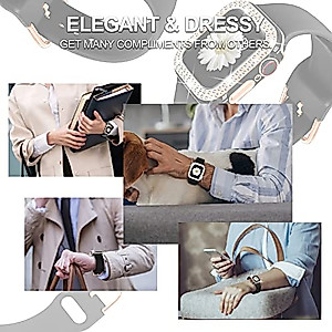 DABAOZA Compatible for Apple Watch Band with Glitter Bumper Case, Women Silicone Soft Comfortable Adjustable Strap with Buckle for iWatch SE Series 8/7/6/5/4/3/2/1 (Black Rosegold, 44mm)