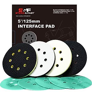 S&F STEAD & FAST 5 inch Orbital Sander Foam Pad 4 PCs, Interface Pad with 8 Holes, Foam Sanding Pads Hook and Loop, Soft Disc Pads with Cushion Sponge