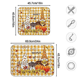 Kcldeci Autumn Fall Gnome Dish Drying Mat Kitchen Drying Pad Sunflower Pumpkin Dish Draining Mat Dish Rack Drainer Pad 16 x 18