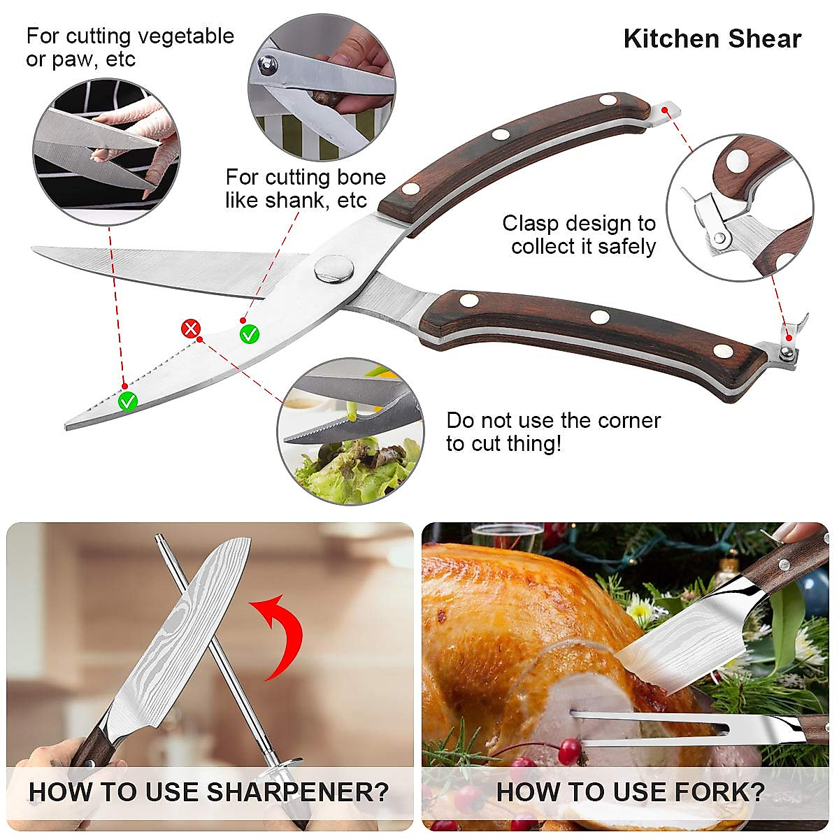 21 Packs Knife Set with Block, 2023 Kitchen Knife Set Sharpener Rod & Finger Guard, Germany High Carbon Stainless Steel Chef Knife Block Set, Ultra Sharp Forged, Brown